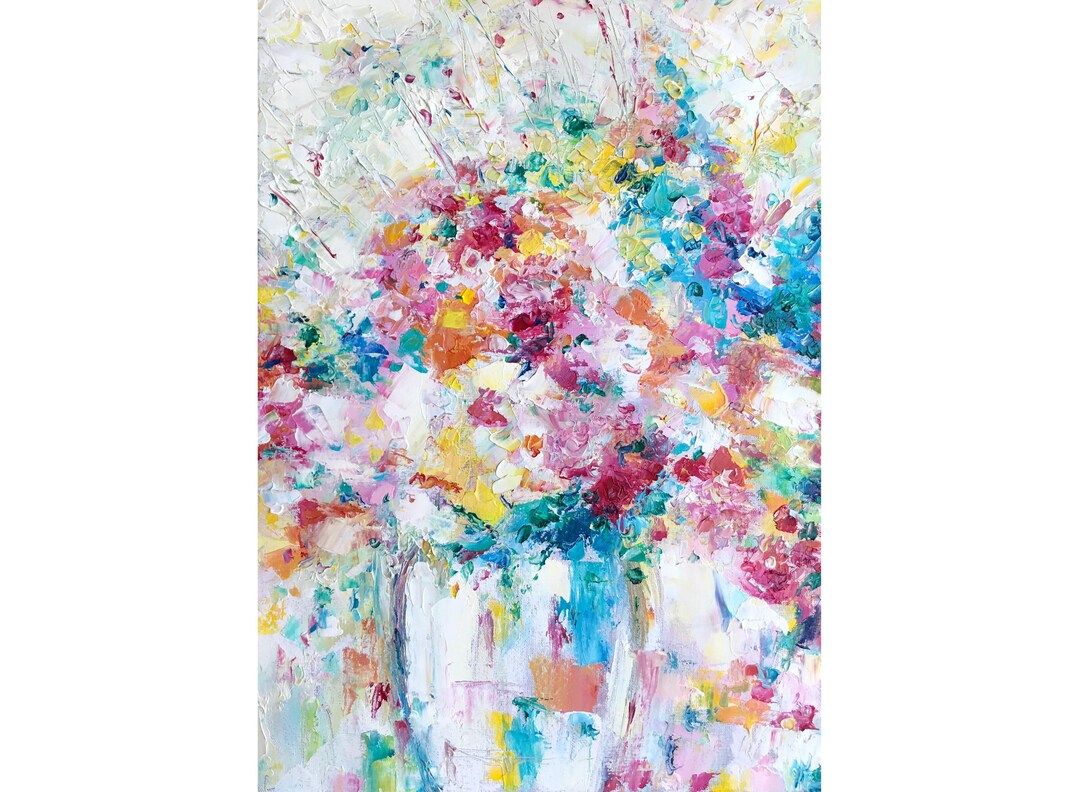 Light Floral Oil Painting: Abstract Impasto Art, Textured Colorful ...