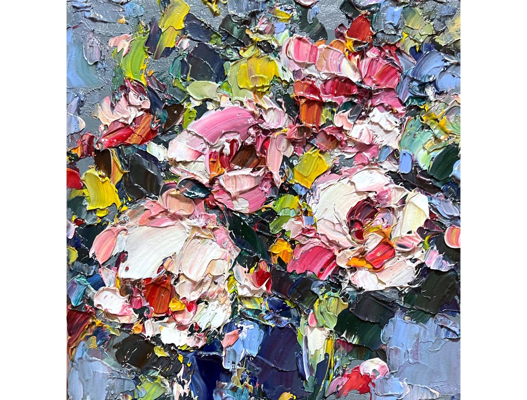 Flower Painting Floral Original Art Pink Peony Abstract Art Artwork ...