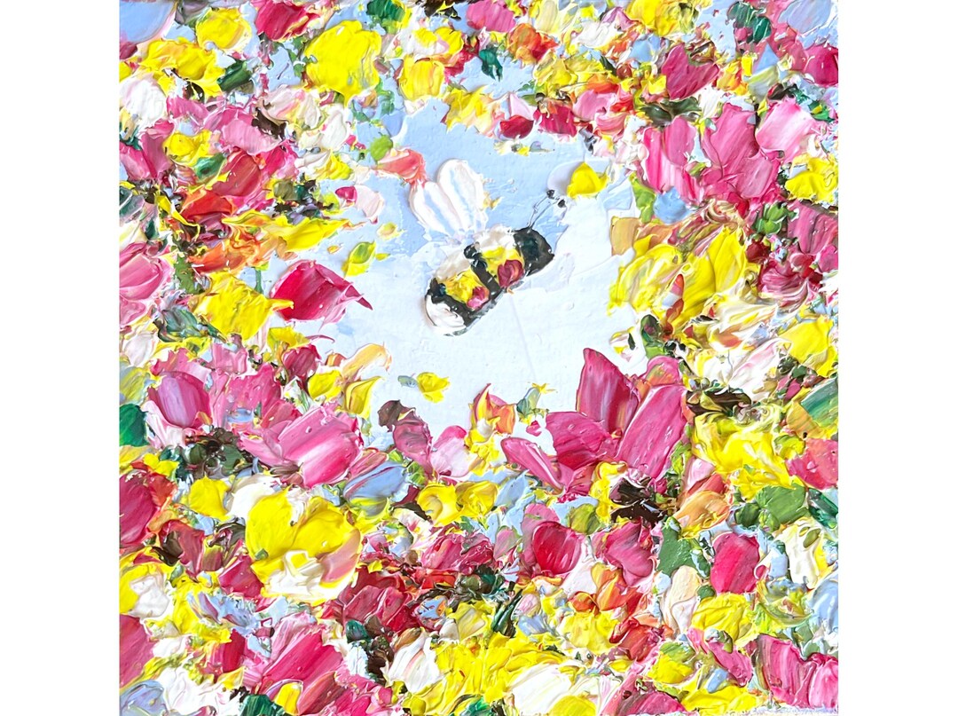 Bee Painting Honey Bee Original Art Yellow Flower Artwork Honeybee ...