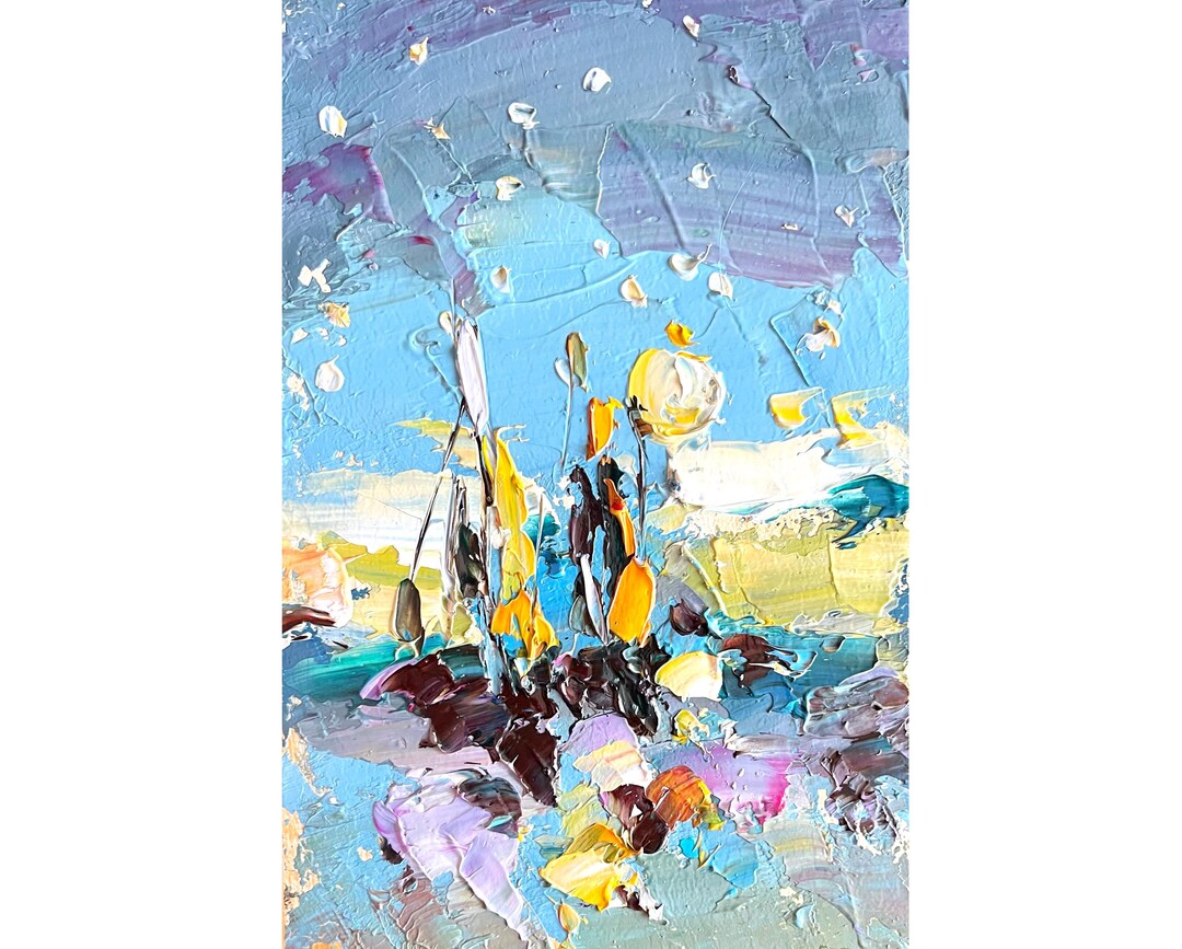 Impasto Sailboat Painting: North Sea Seascape, Textured Oil Mini Art - Etsy