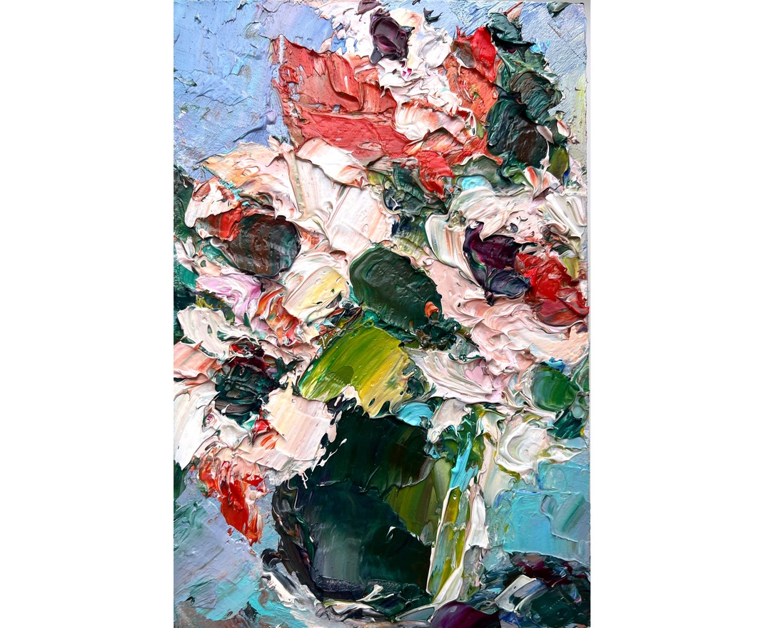 Flower Painting Abstract Peony Original Art Small Floral Wall Art ...