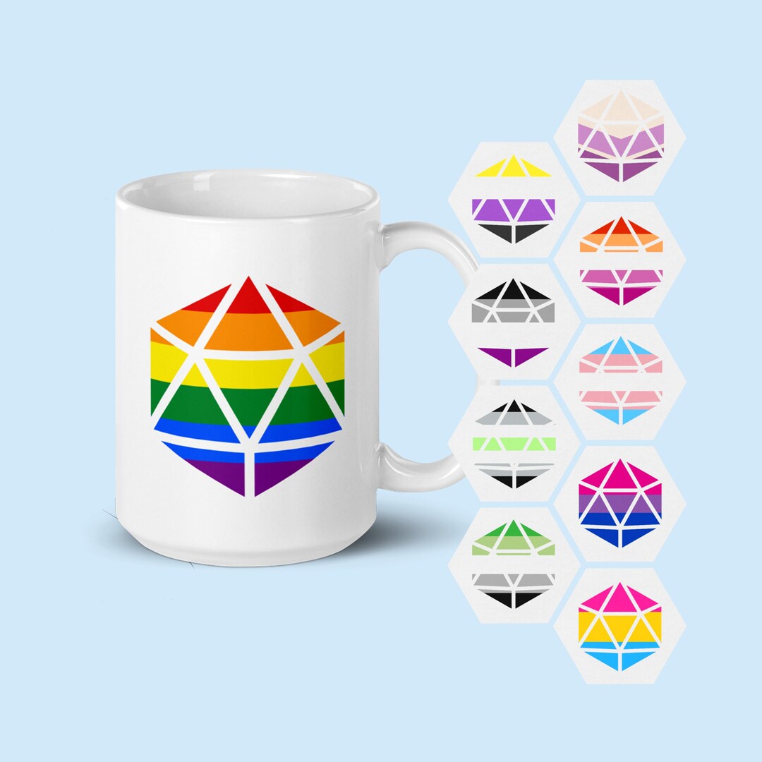Roll With Pride D20 Polyhedral Dice Dungeons and Dragons Coffee Mug Cup ...