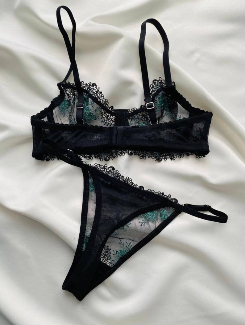 Floral Mesh Bra And Panty Set Feminine Flower Pattern Lingerie Etsy