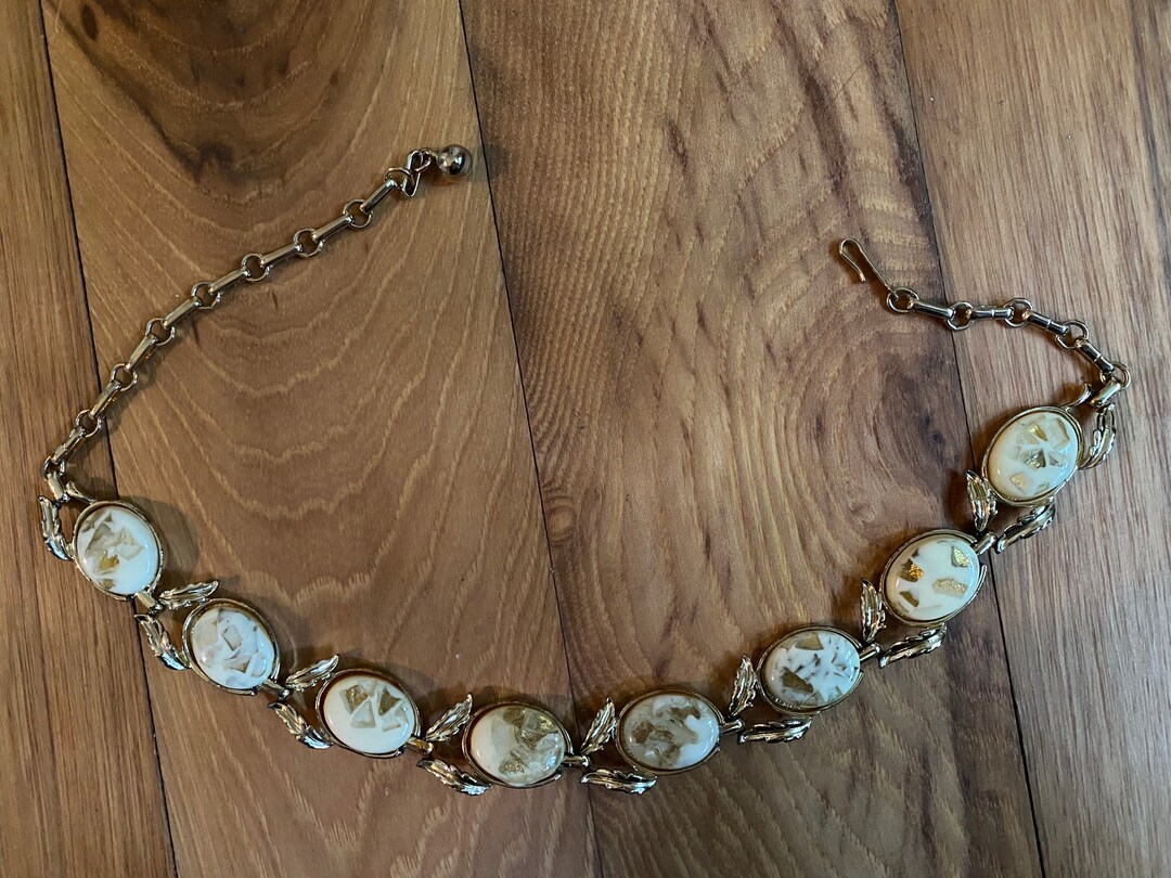 Cream Stone Gold-colored Choker With Gold Flake Detail - Etsy