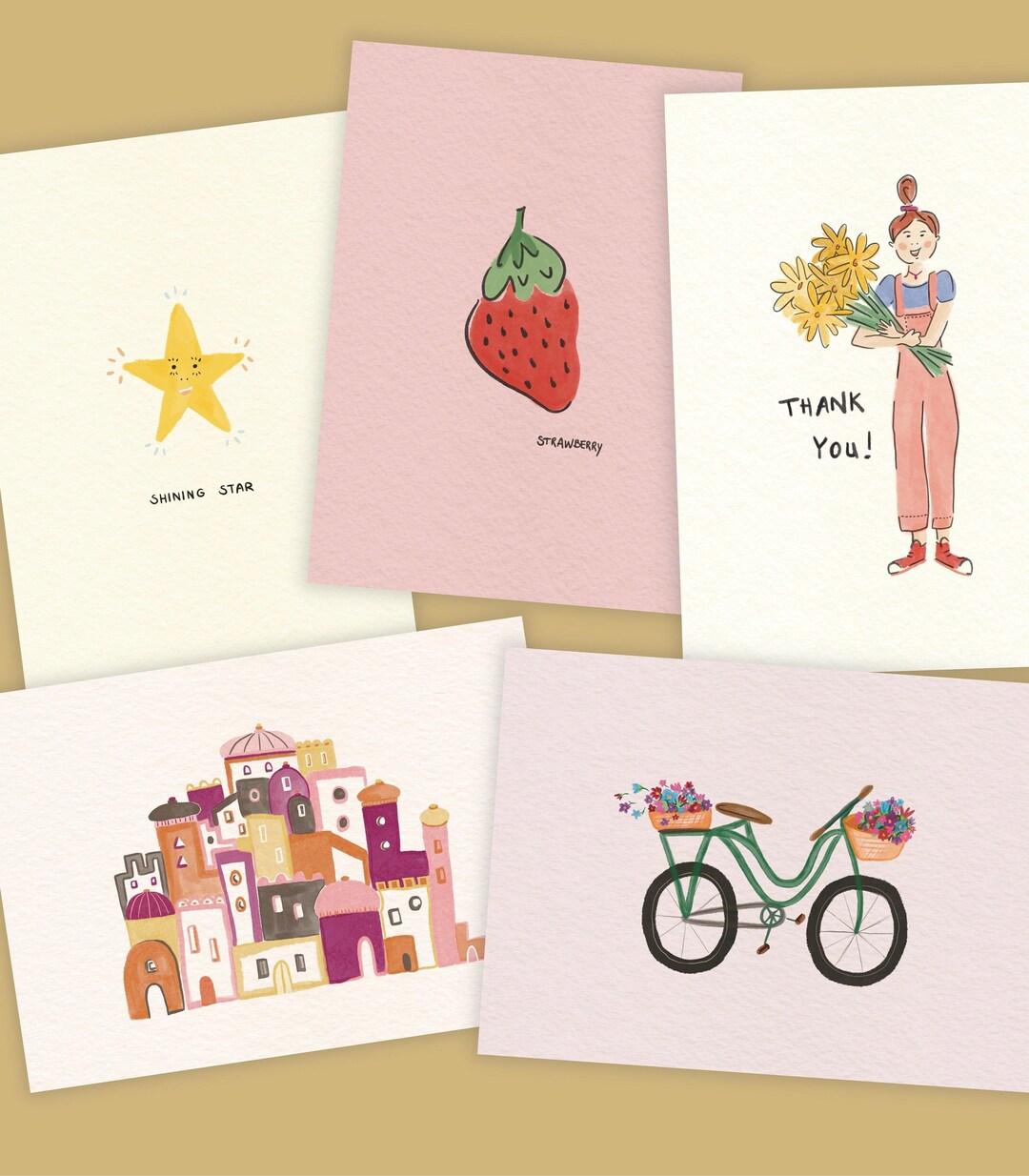 Set of Five Birthday Cards, Birthday Gift, Postcard Set, Card Set, Card ...