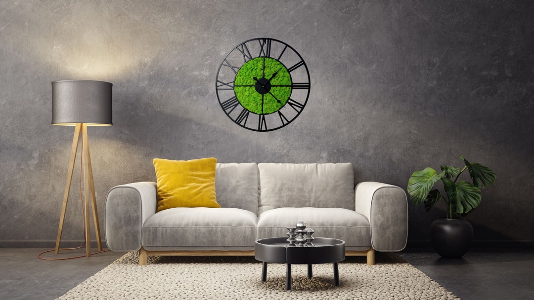 Large Wall Clock, Preserved Moss Clock, Loft Clock, Modern Wall Clock ...