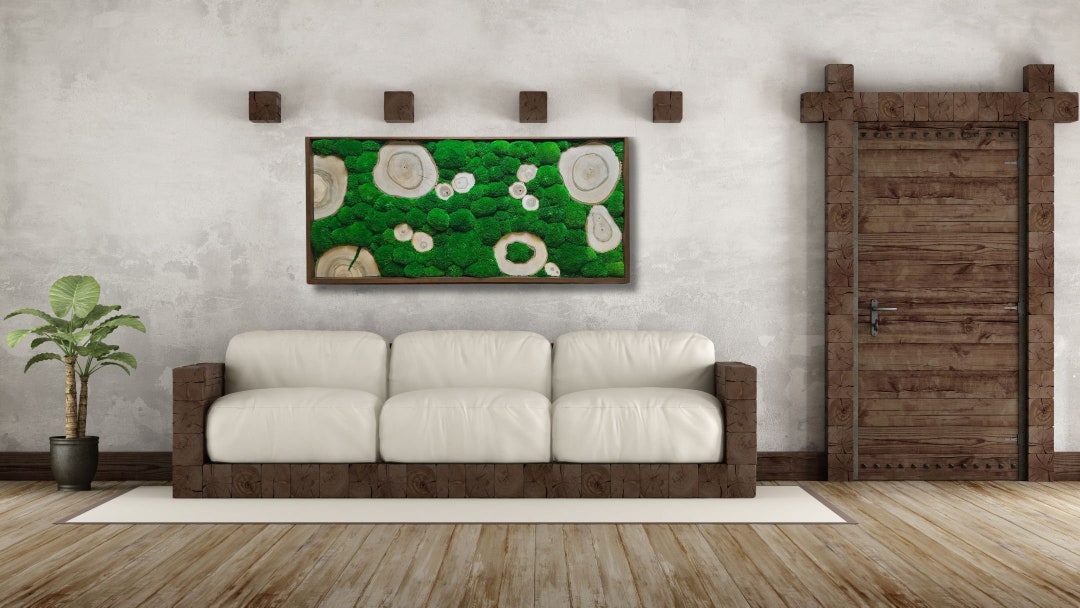 Illuminated Frame, Moss Decor, Moss Art, Ball Moss, LED Frame, Walnut ...