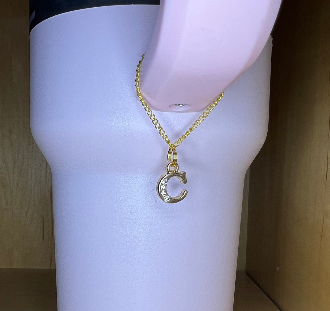 Gold Initial Tumbler Handler Charm: Crystal Letter for Stanley, Yeti ...