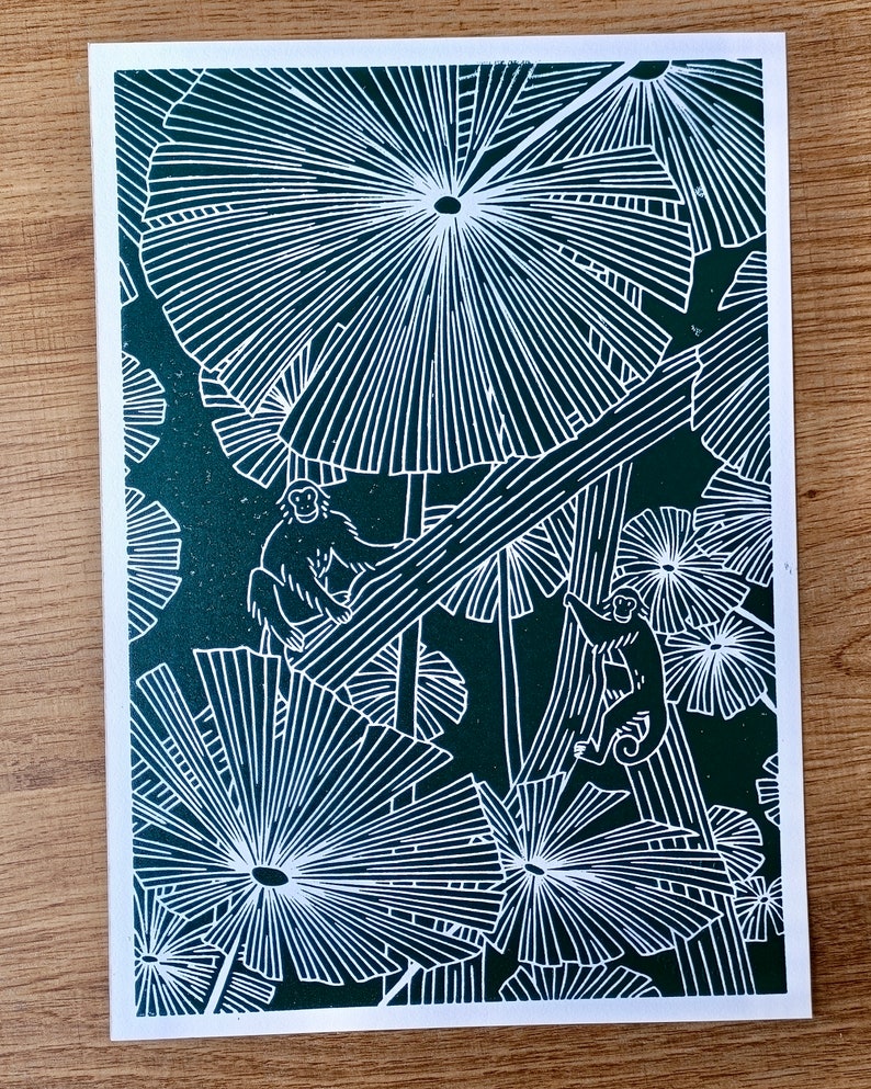 Linocut - Monkey/jungle - A4 Poster - Etsy