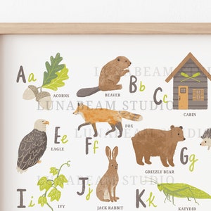 Kids Alphabet Art Print - Woodland Animals, Nature ABC Poster, Forest ...