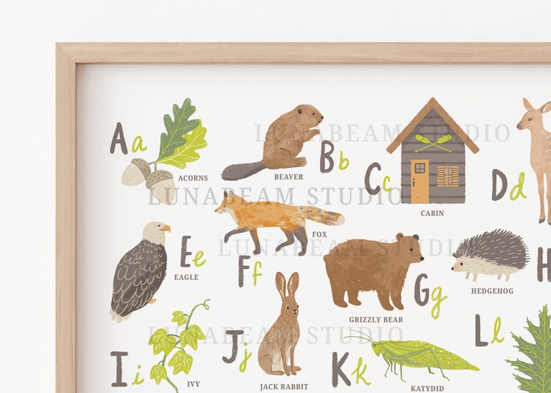 Kids Alphabet Art Print Woodland Animals Nature ABC Poster - Etsy