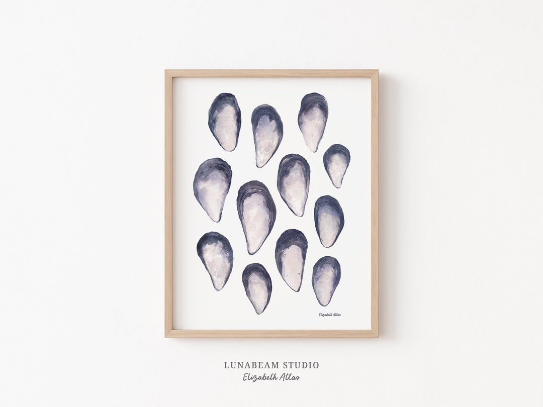 Mussel Shell Watercolor Print: Beach House Wall Art - Etsy