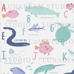Kids Alphabet Art Print - Ocean Animals, Girl Room Art, Animal ABC ...