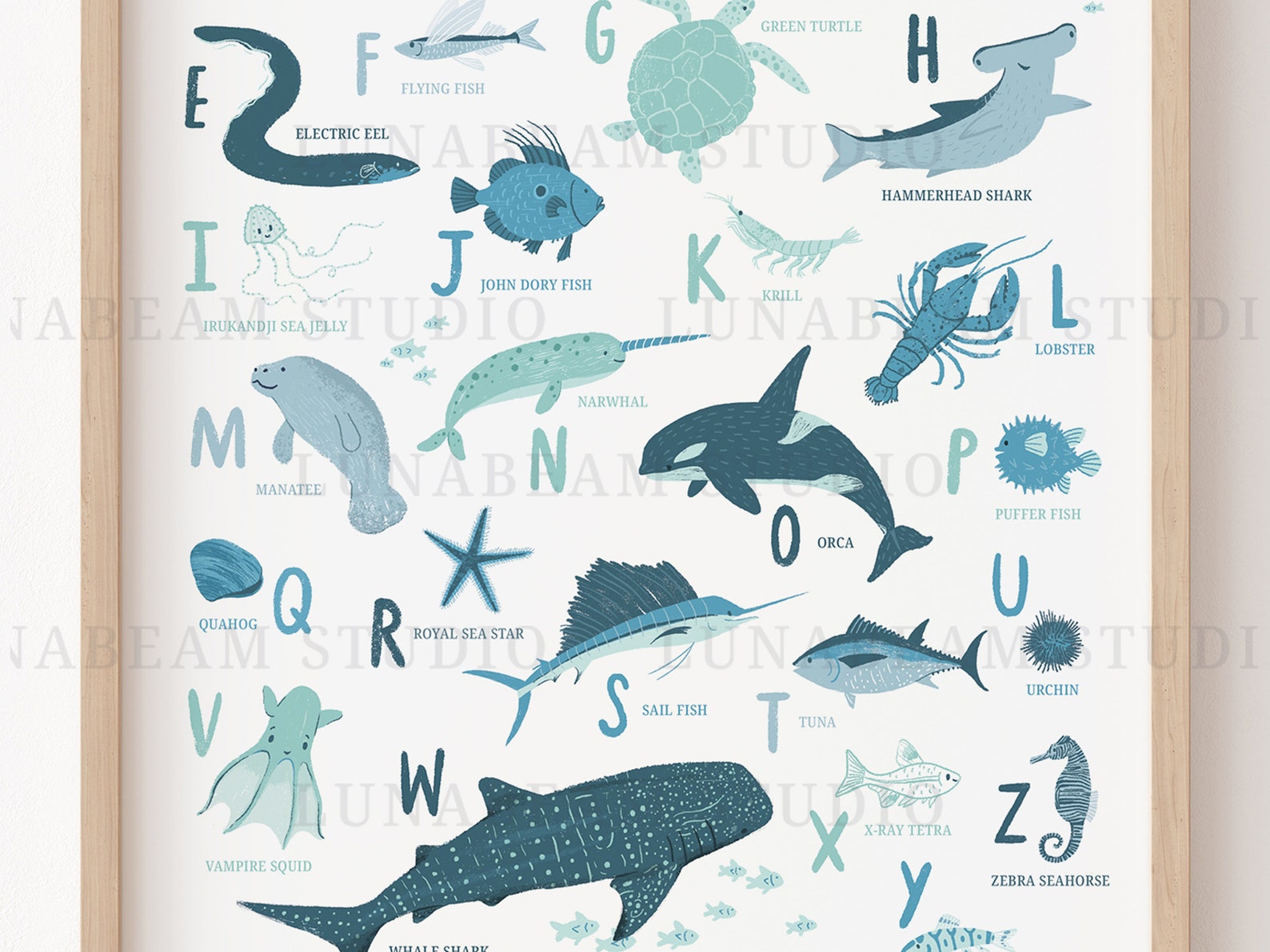 Kids Alphabet Art Print Ocean Animals Blue Kids Room Art - Etsy