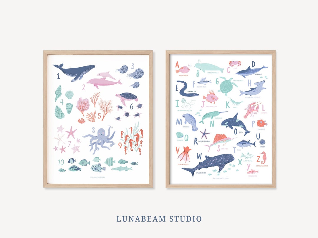 Ocean Alphabet Set of 2 - Beach Alphabet Poster, Sea Creatures, Ocean ...