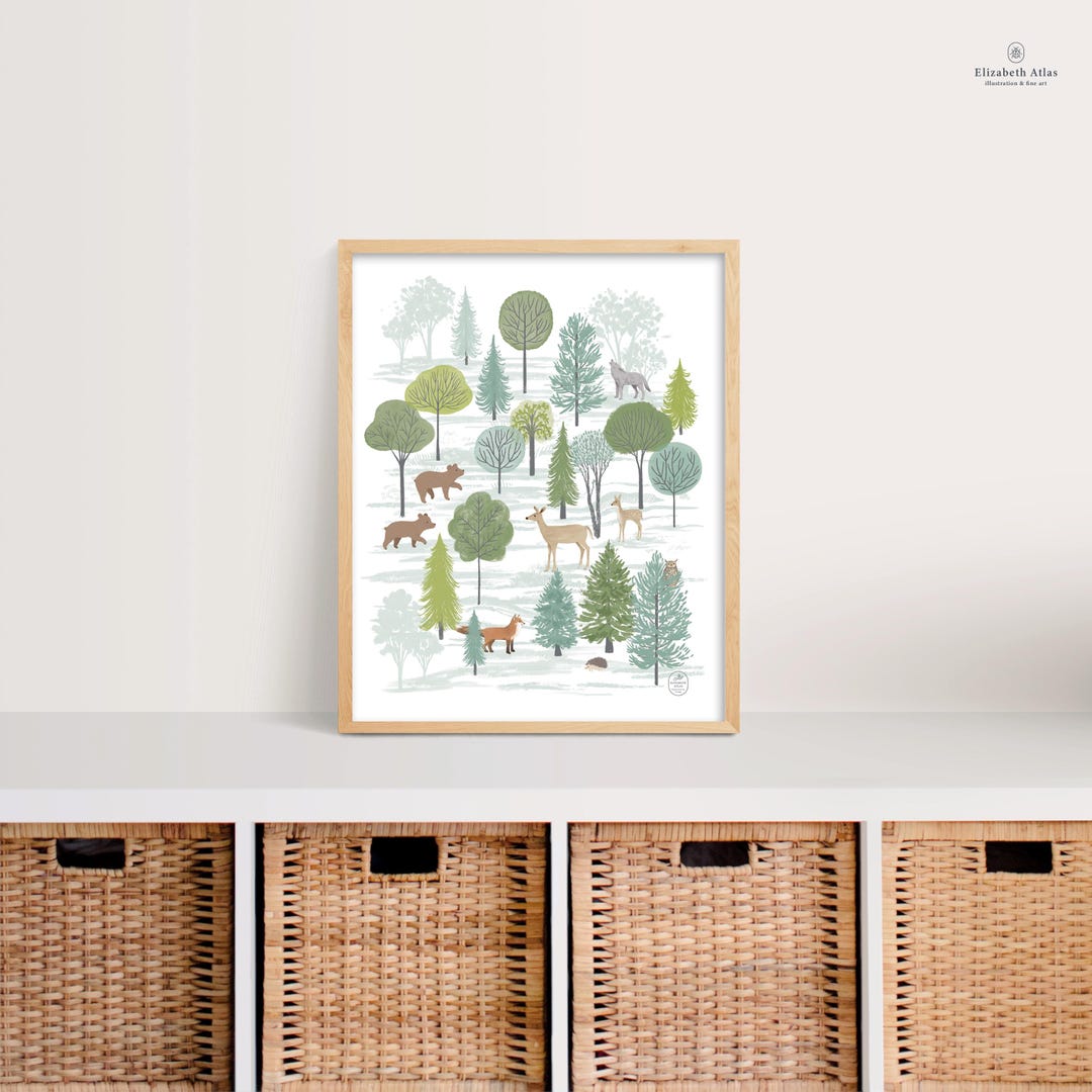 Woodland Art Print, Woodland Wall Art, Woodland Nursery Decor, Kids ...