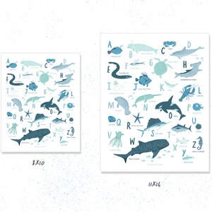 Kids Alphabet Art Print - Ocean Animals, Blue Kids Room Art, Animal ABC ...