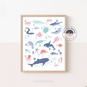 Kids Alphabet Art Print - Ocean Animals, Girl Room Art, Animal ABC ...