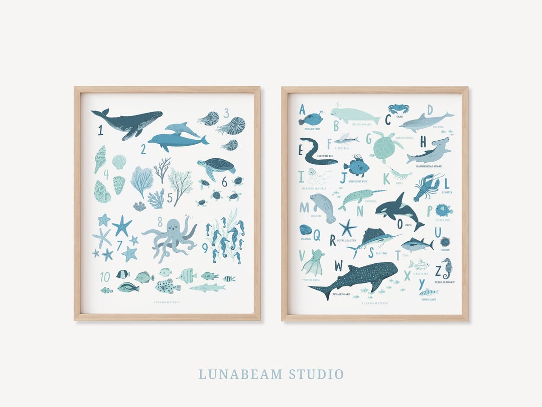 Ocean Alphabet & Numbers Print Set: Nautical Nursery Decor - Etsy