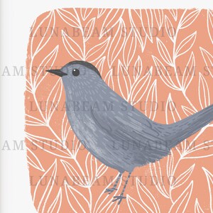 Gray Catbird Art Print, Bird Illustration, Bird Decor, Cute Bird ...