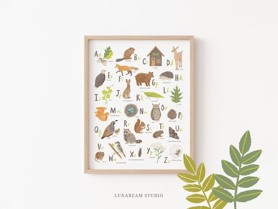 Kids Alphabet Art Print Woodland Animals Nature ABC Poster - Etsy