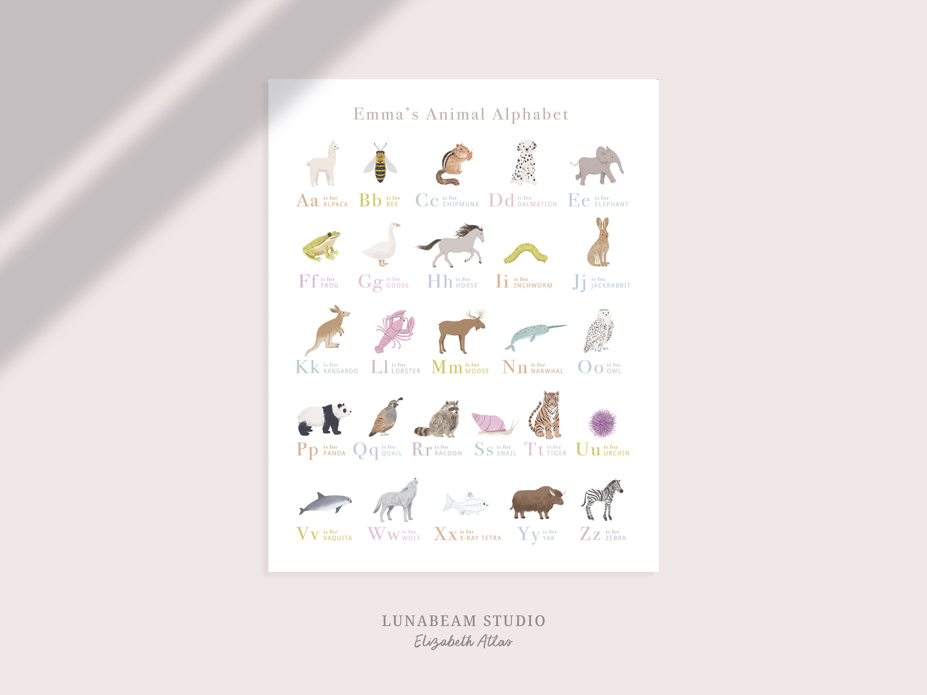 Personalised Animal Alphabet Art Print Animal ABC Poster - Etsy