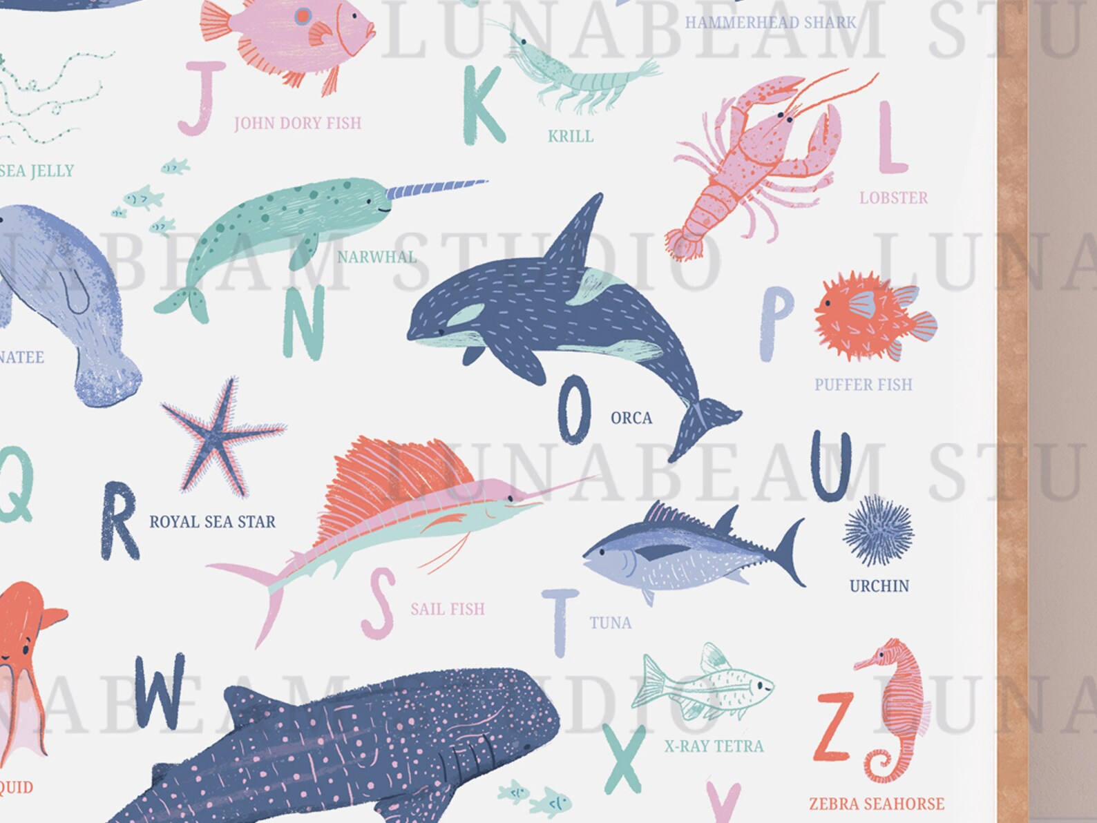 Kids Alphabet Art Print Ocean Animals Girl Room Art Animal - Etsy