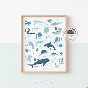 Kids Alphabet Art Print - Ocean Animals, Blue Kids Room Art, Animal ABC ...