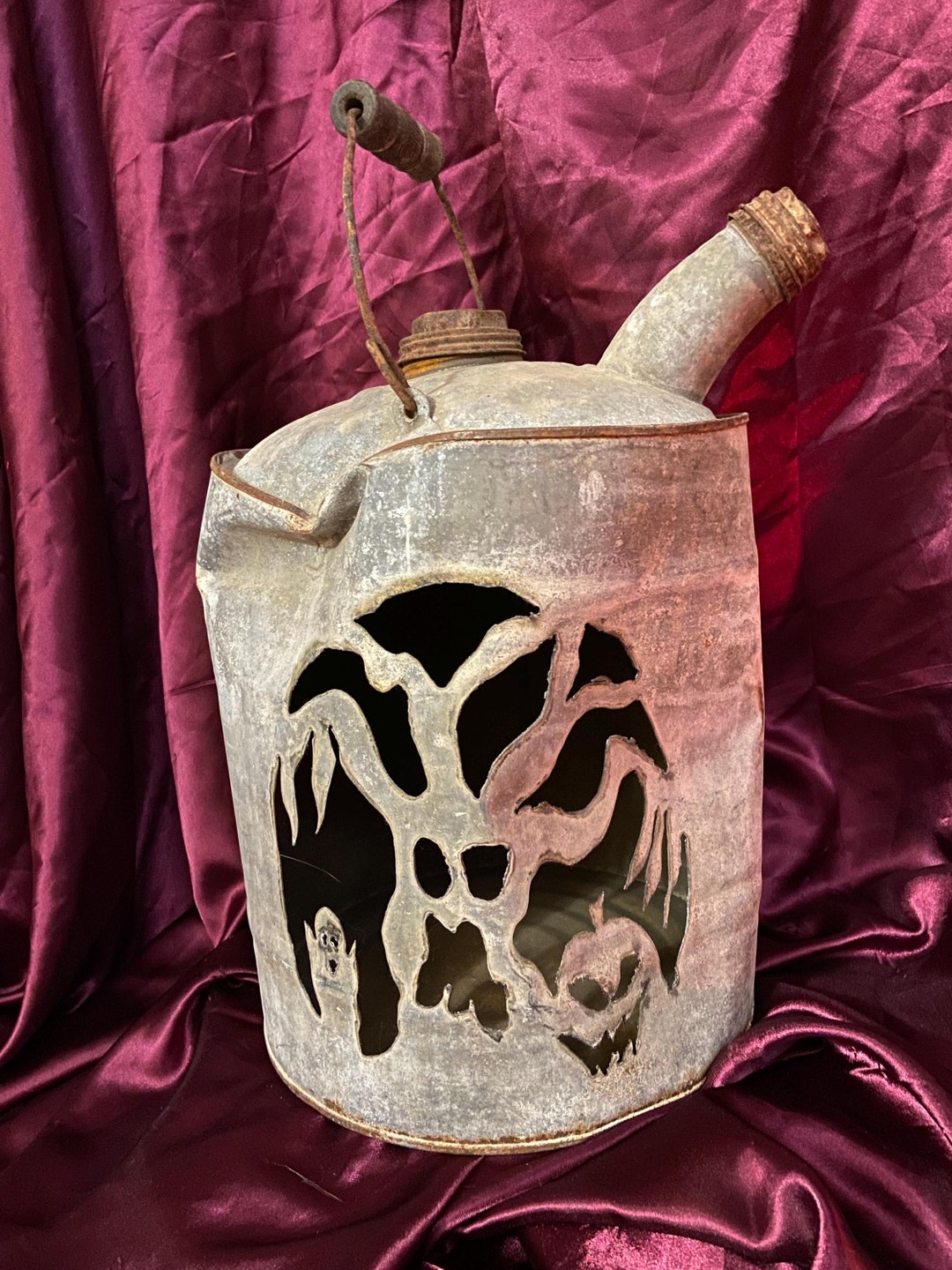 Scary Halloween Tree Ghost Pumpkin Plasma Cut Lighted Vintage Gas Can ...