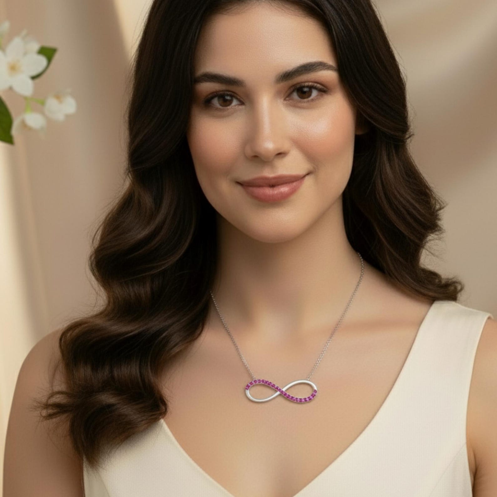 Rose Gold Infinity Necklace, Red Ruby Love Pendant Gift for Women ...