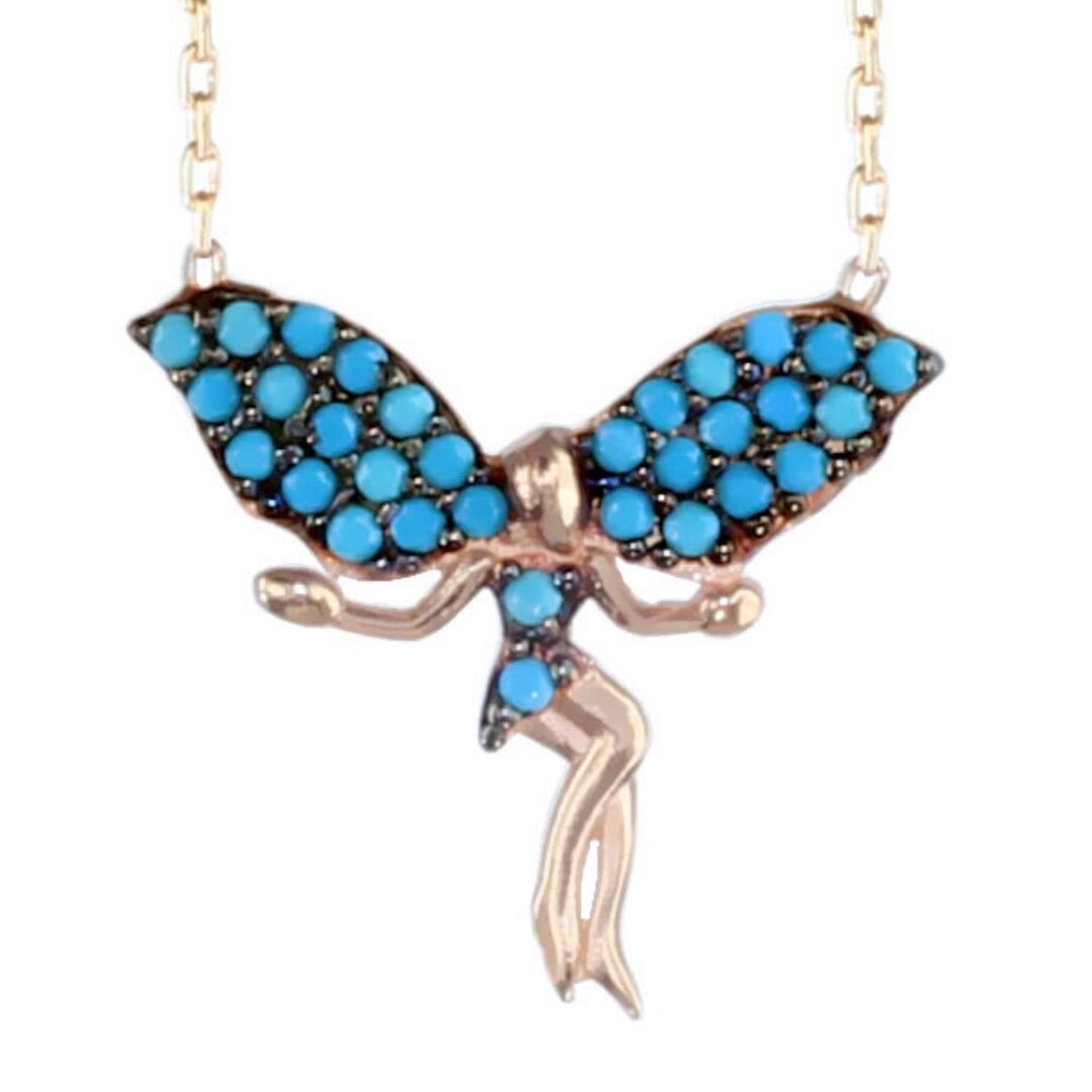 Turquoise Fairy Wing Necklace: 925 Sterling Silver Angel Pendant - Etsy