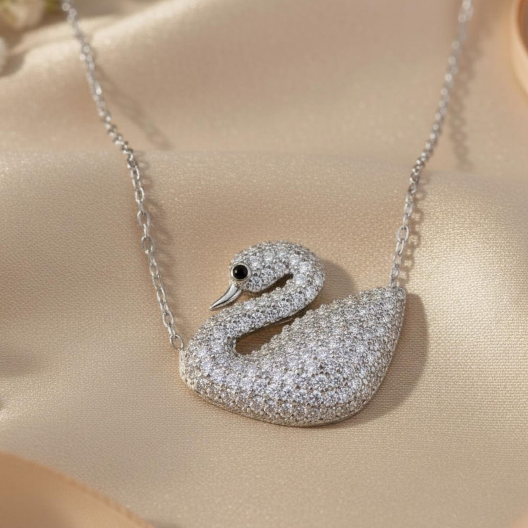 Elegant Swan Necklace Silver Pavé Pendant Gift for Women Girls Luxury ...