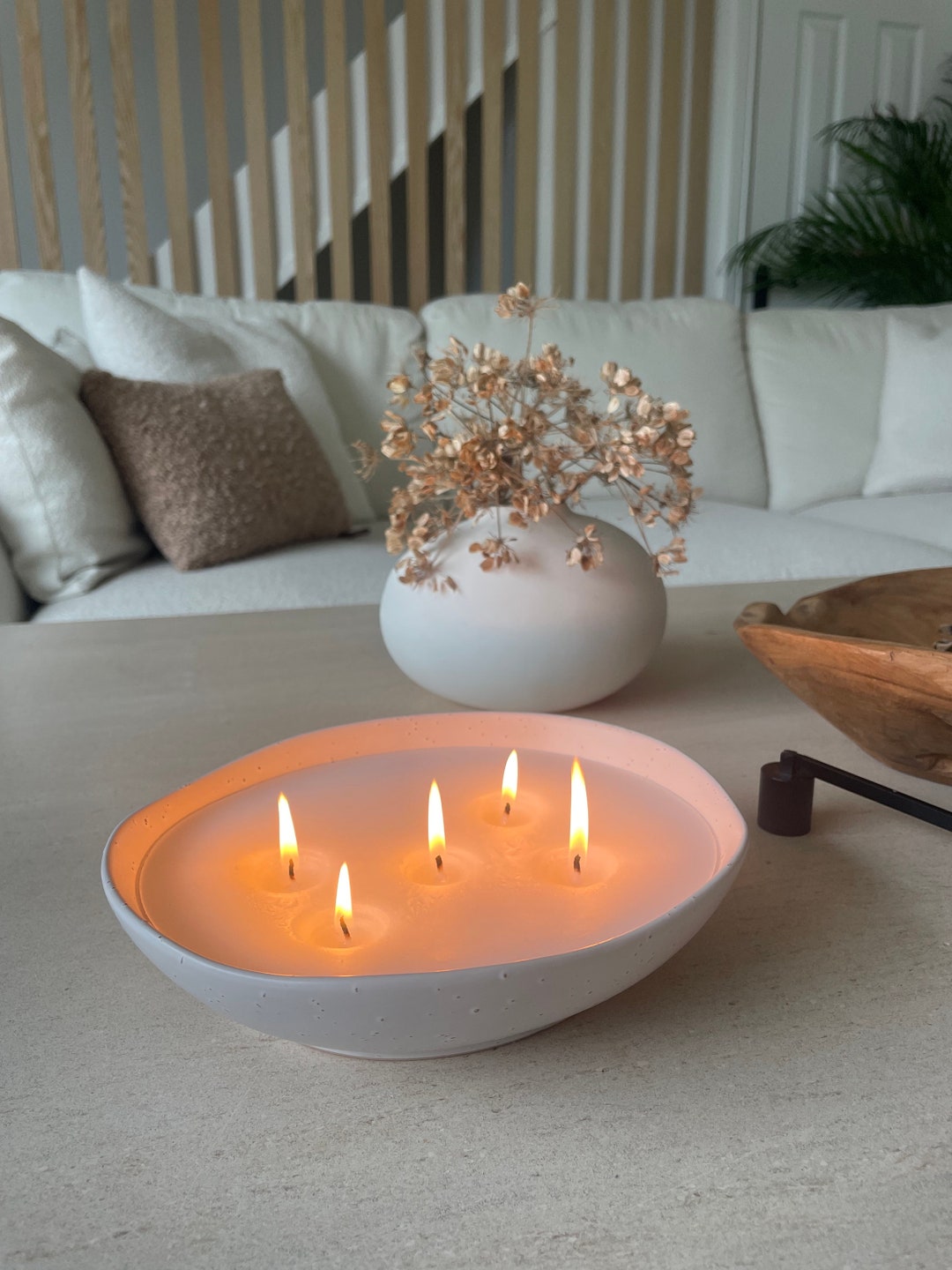 Hand Poured 5 Wick Candle - Beautiful Irregular Shaped Stoneware Bowl ...