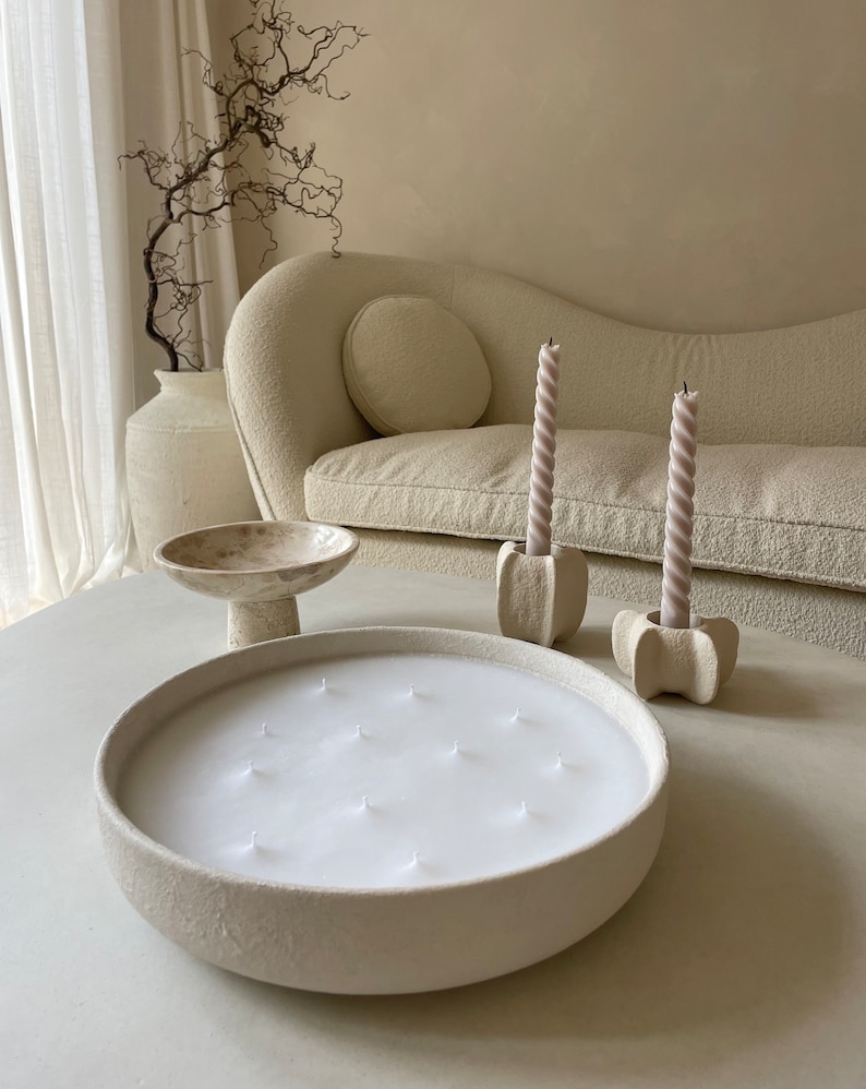 Extra Large, Rustic, Concrete Effect, 12 Wick Candle - Natural Stone ...
