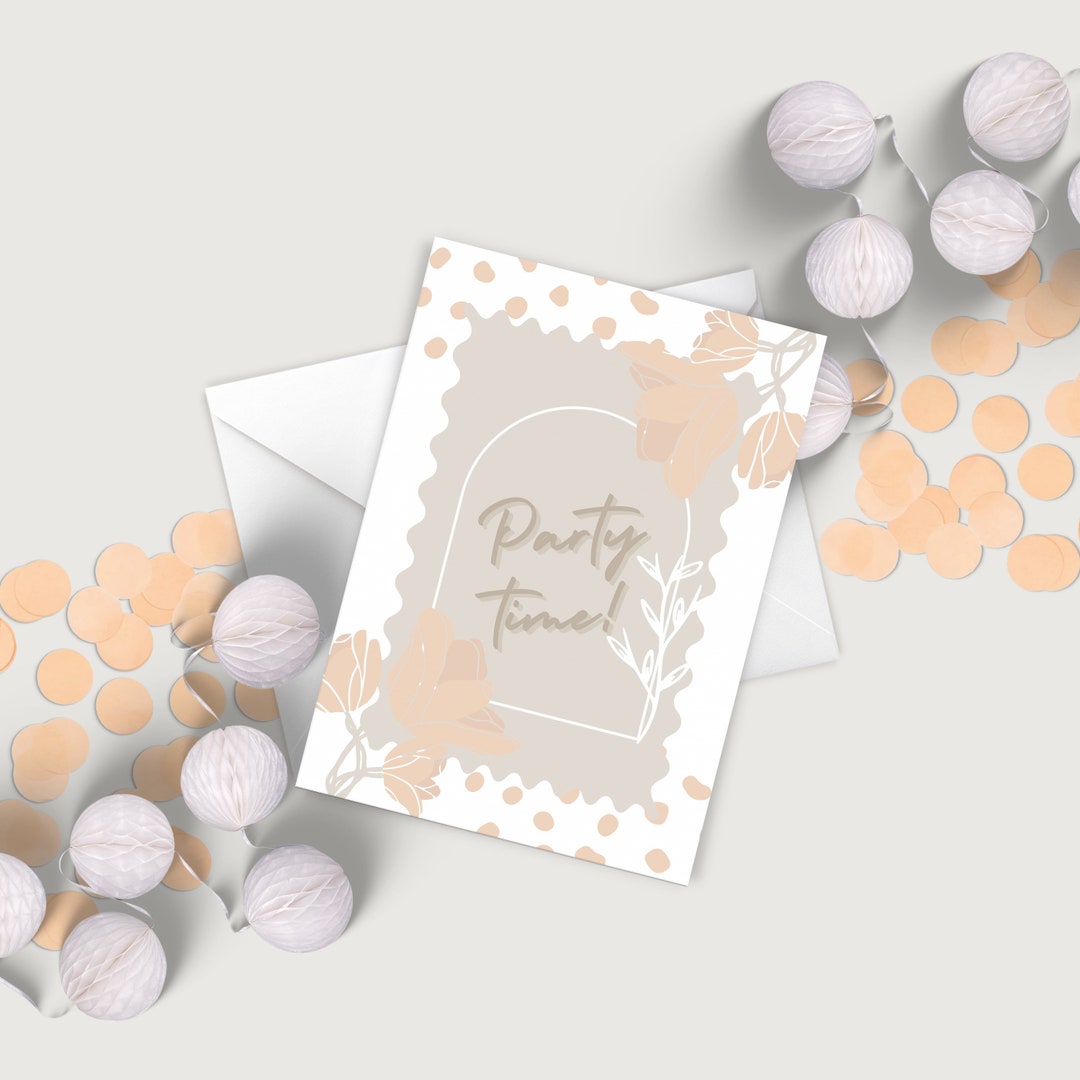 Children's Party Invitation Girl | Beige Card, Beige Invitation ...