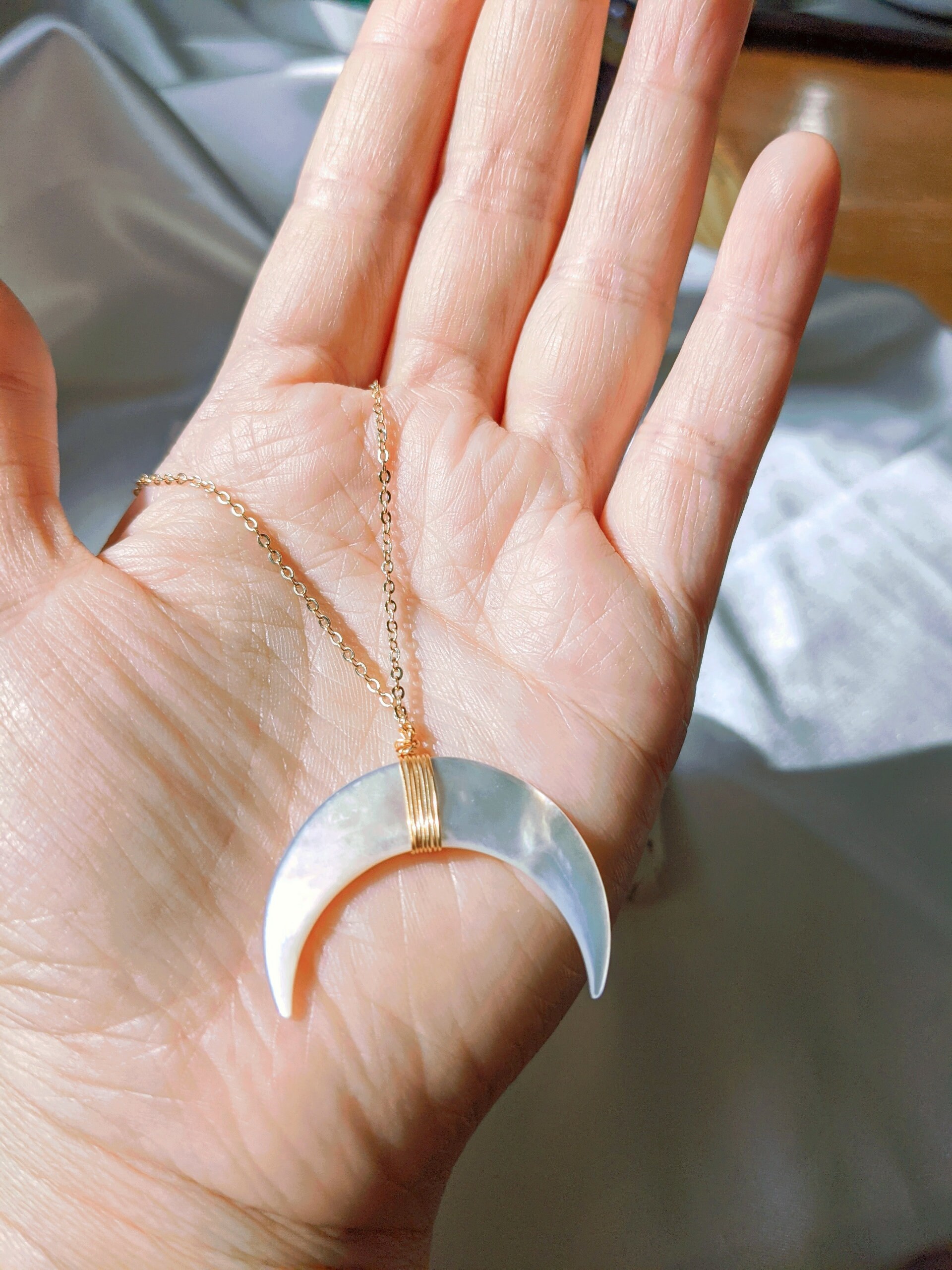 Pearl Moon Pendant Necklace/mother of Pearl Moon Charm | Etsy