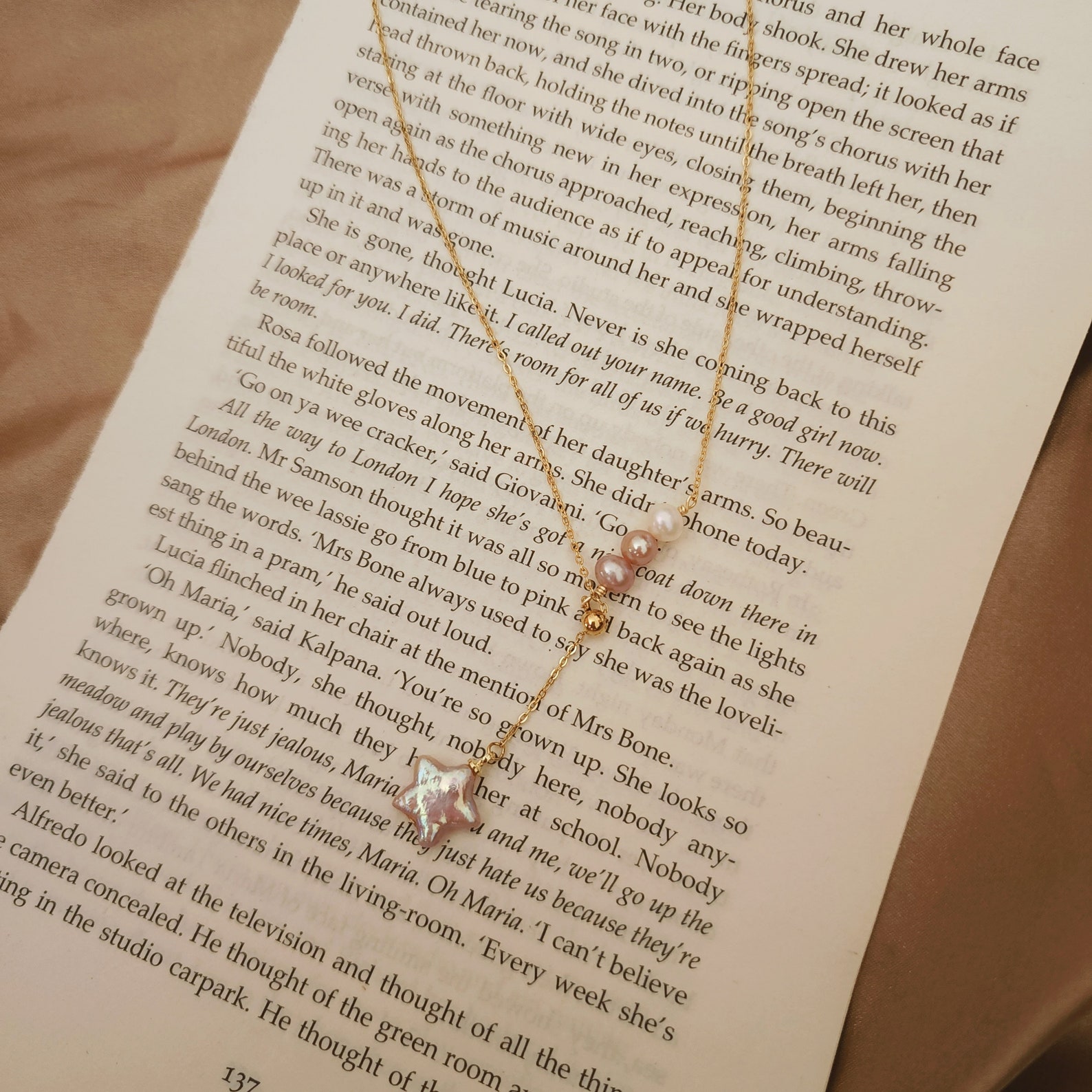 18k Lariat Pink Pearl Star Necklace, Y Necklace With Freshwater Star ...