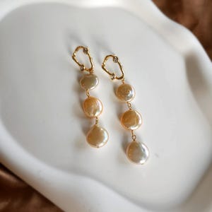 Freshwater Pearl Earrings: Baroque Coin Drops (14k Gold Plated Hoops ...