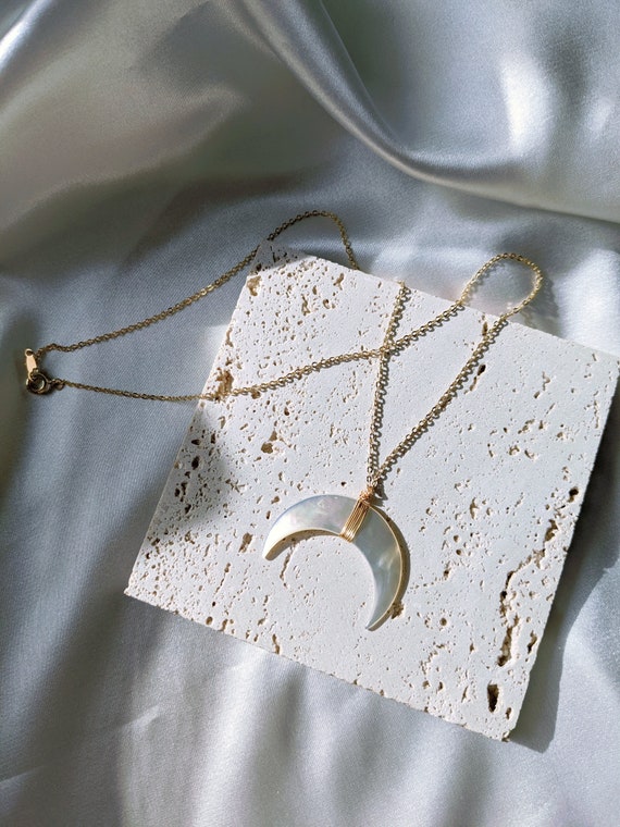 Pearl Moon Pendant Necklace/mother of Pearl Moon Charm | Etsy