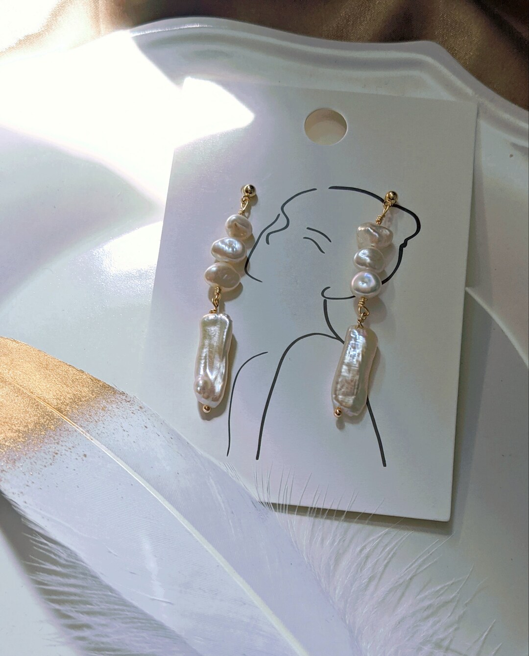 Baroque Pearl Earrings - Long Dangle Freshwater Biwa Pearl Earrings - Etsy