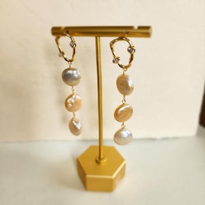 Freshwater Pearl Earrings: Baroque Coin Drops (14k Gold Plated Hoops ...