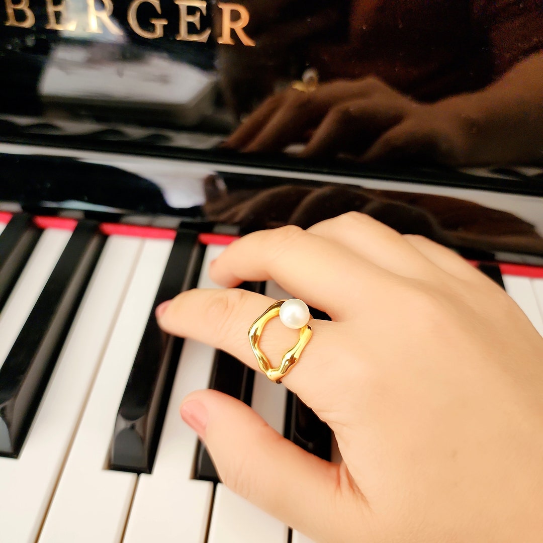 Open Pearl Ring/freshwater Pearl Ring/liquid Gold Open Ring/stainless ...