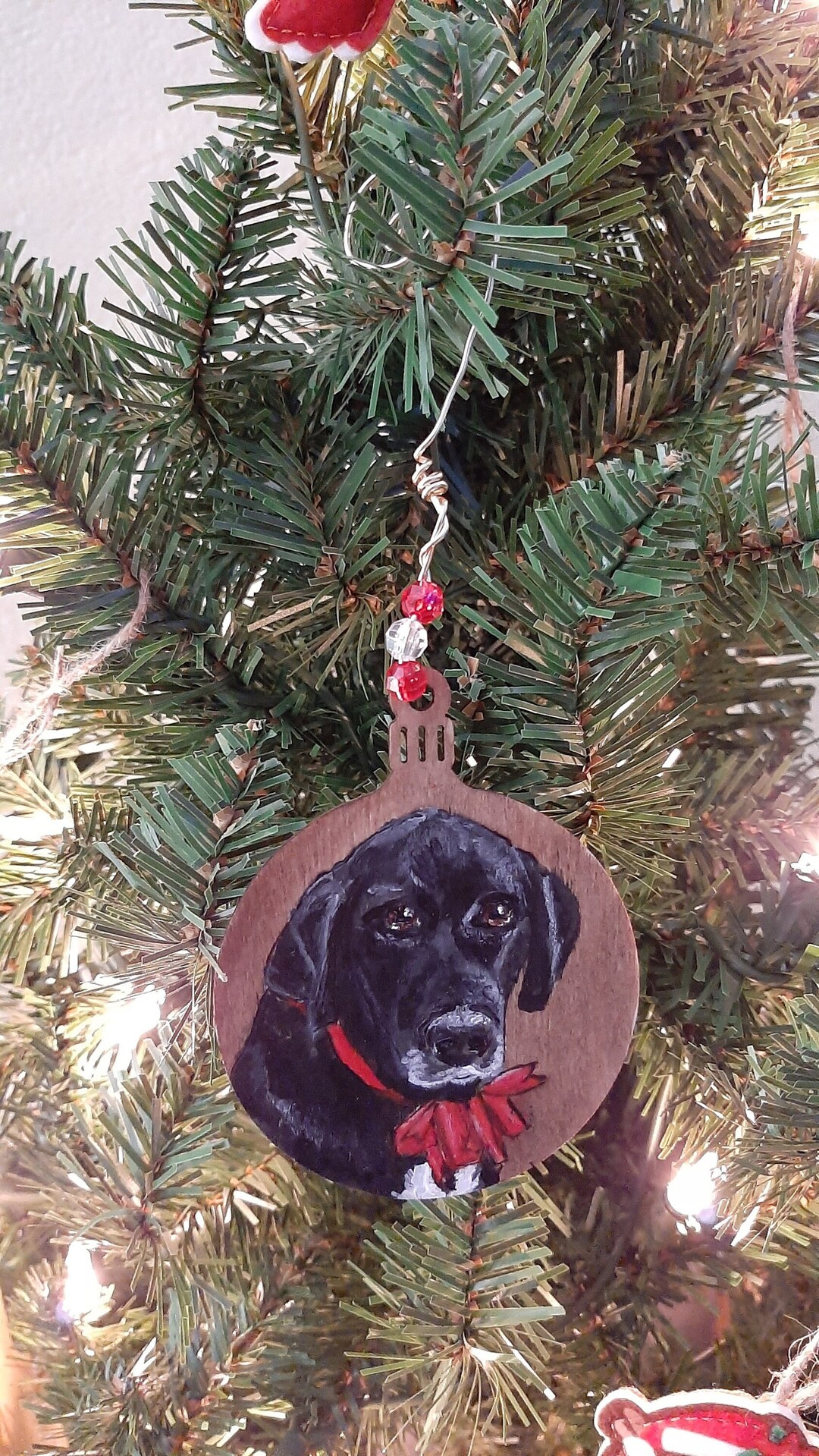 Personalized Dog Portrait Wood Ornament (with Hanger and Beadwork ...