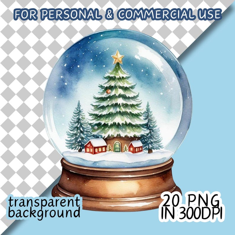 Snowglobe Clipart Printable Digital Download 300dpi PNG Christmas PNG ...