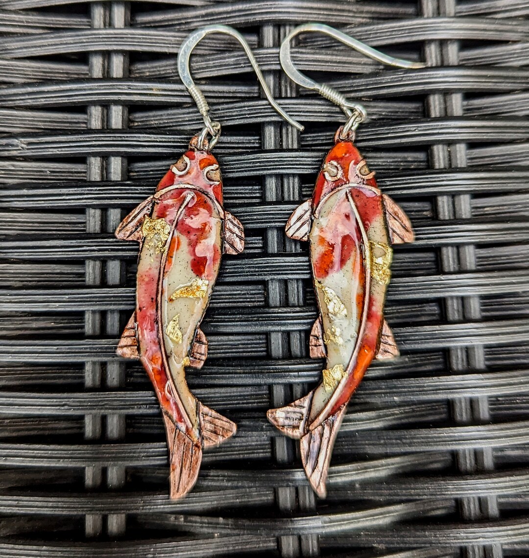 Koi Carp Enamel Copper Earrings - Etsy UK