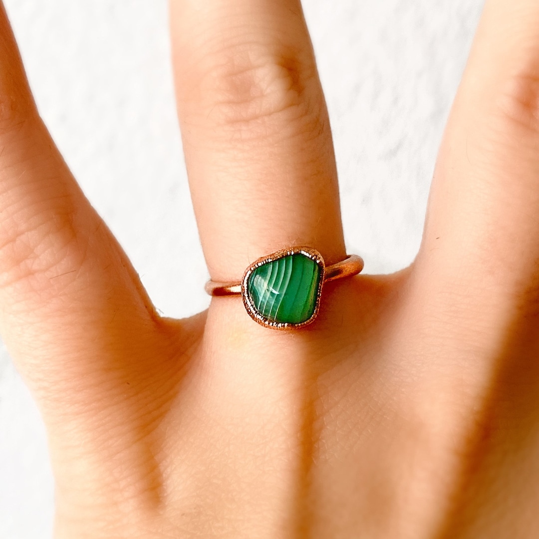 Electroformed Copper Ring: Green Lace Agate, OOAK Statement Ring (US ...