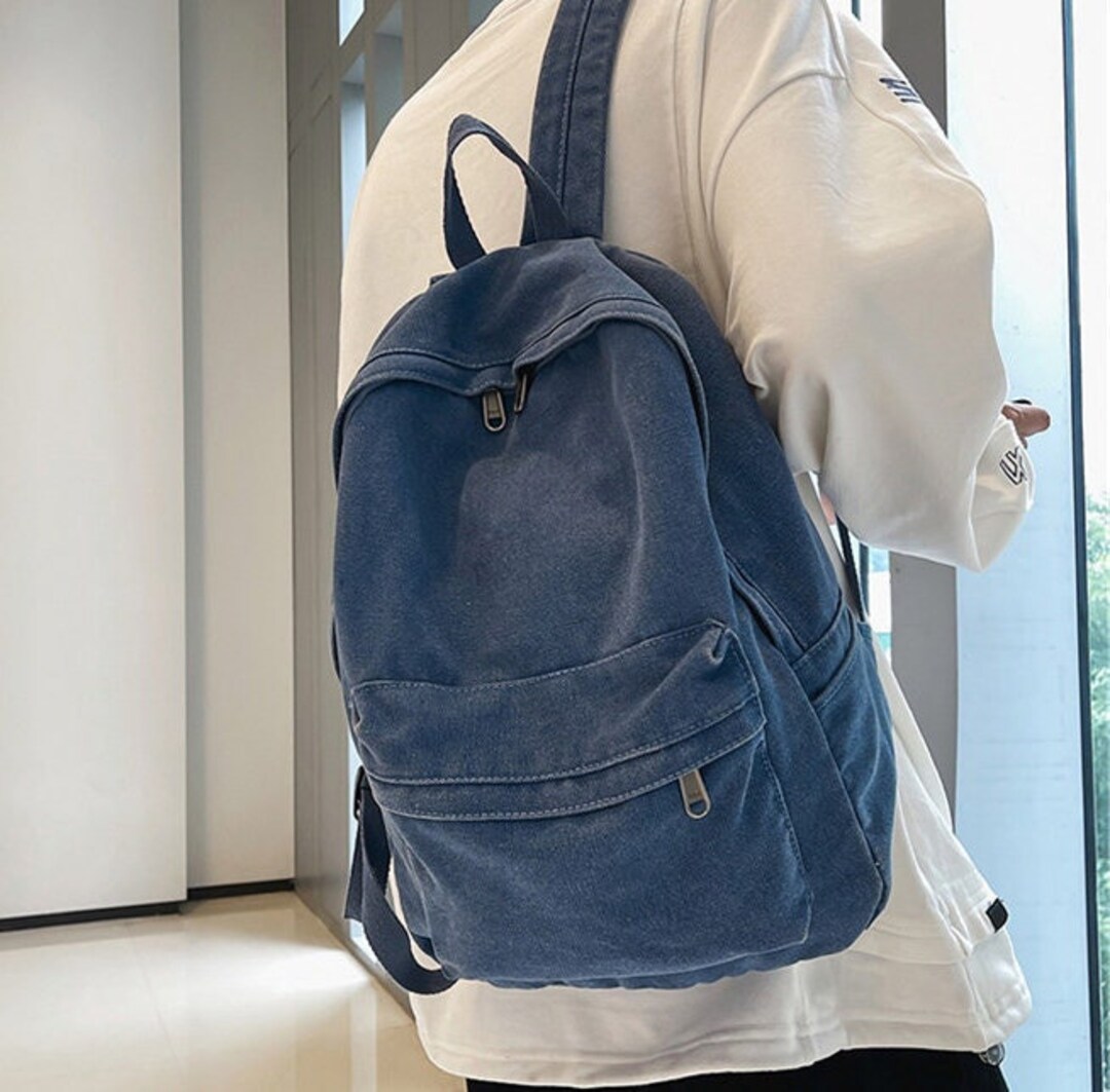 Blue Canvas Backpack Student School Backpack Vintage Laptop - Etsy UK