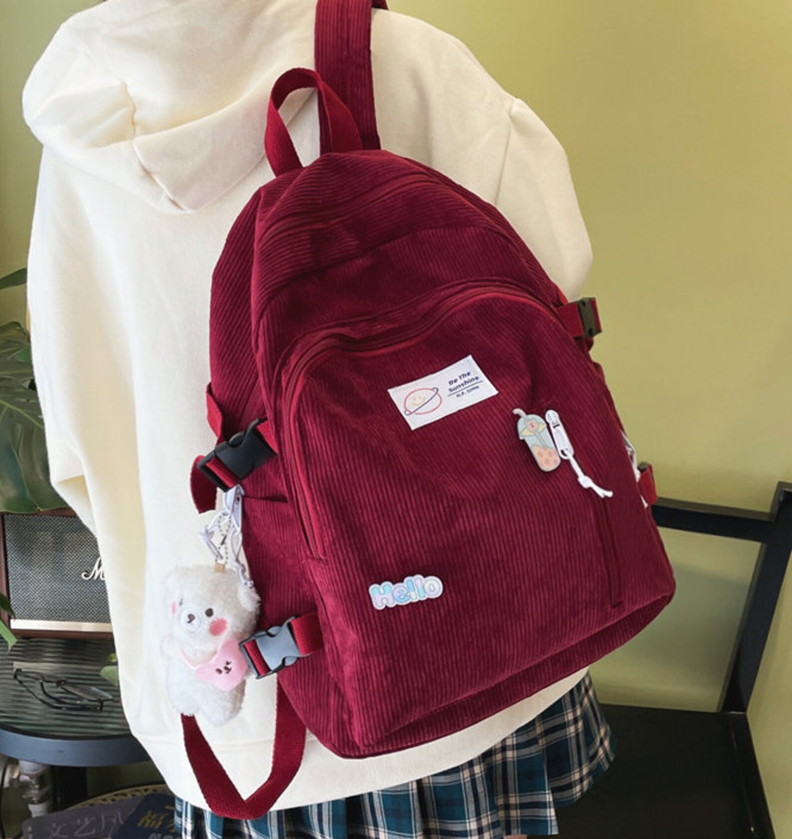 Red Corduroy Backpack Student School Backpack Pink Laptop - Etsy