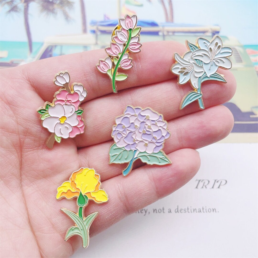 Violet Enamel Pin, Lily Hard Enamel Pin, Flowers Enamel Pins, Gold Pins ...