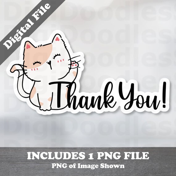 Printable Sticker Design PNG Kitty Cat Thank You Envelope | Etsy